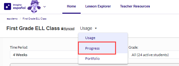 Viewing the Progress by Unit report in Imagine Español – Imagine ...