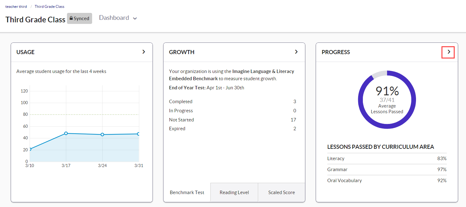 Viewing the Progress by Lesson report in Imagine Language & Literacy ...