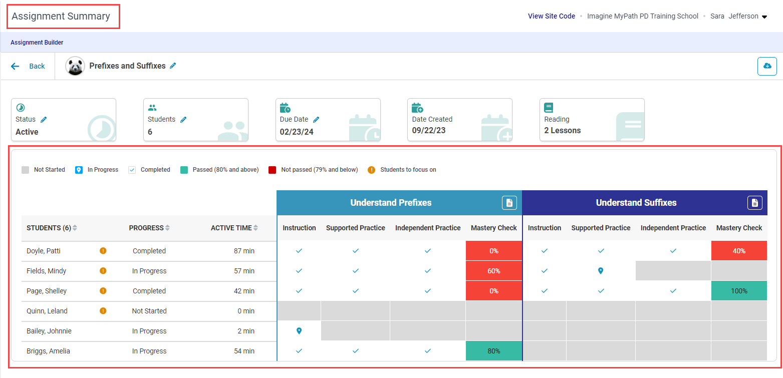 Viewing students' assignment data in Imagine MyPath – Imagine Learning ...