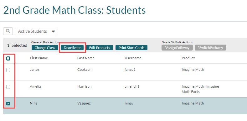 Activating/deactivating student accounts in the Imagine Math suite ...