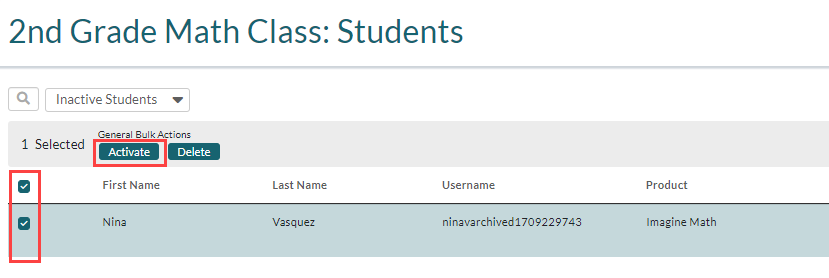 Activating/deactivating student accounts in the Imagine Math suite ...
