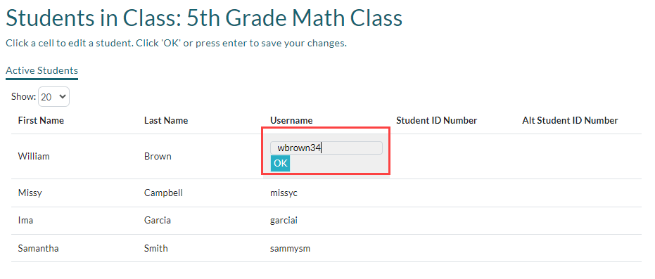 Viewing/editing student account information in the Imagine Math suite ...