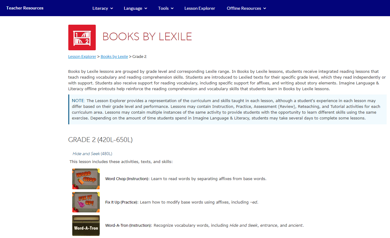 Previewing activities in the Lesson Explorer in Imagine Language ...