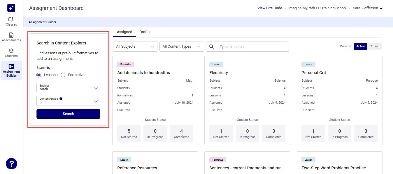 Creating an assignment in Imagine MyPath – Imagine Learning Help Center