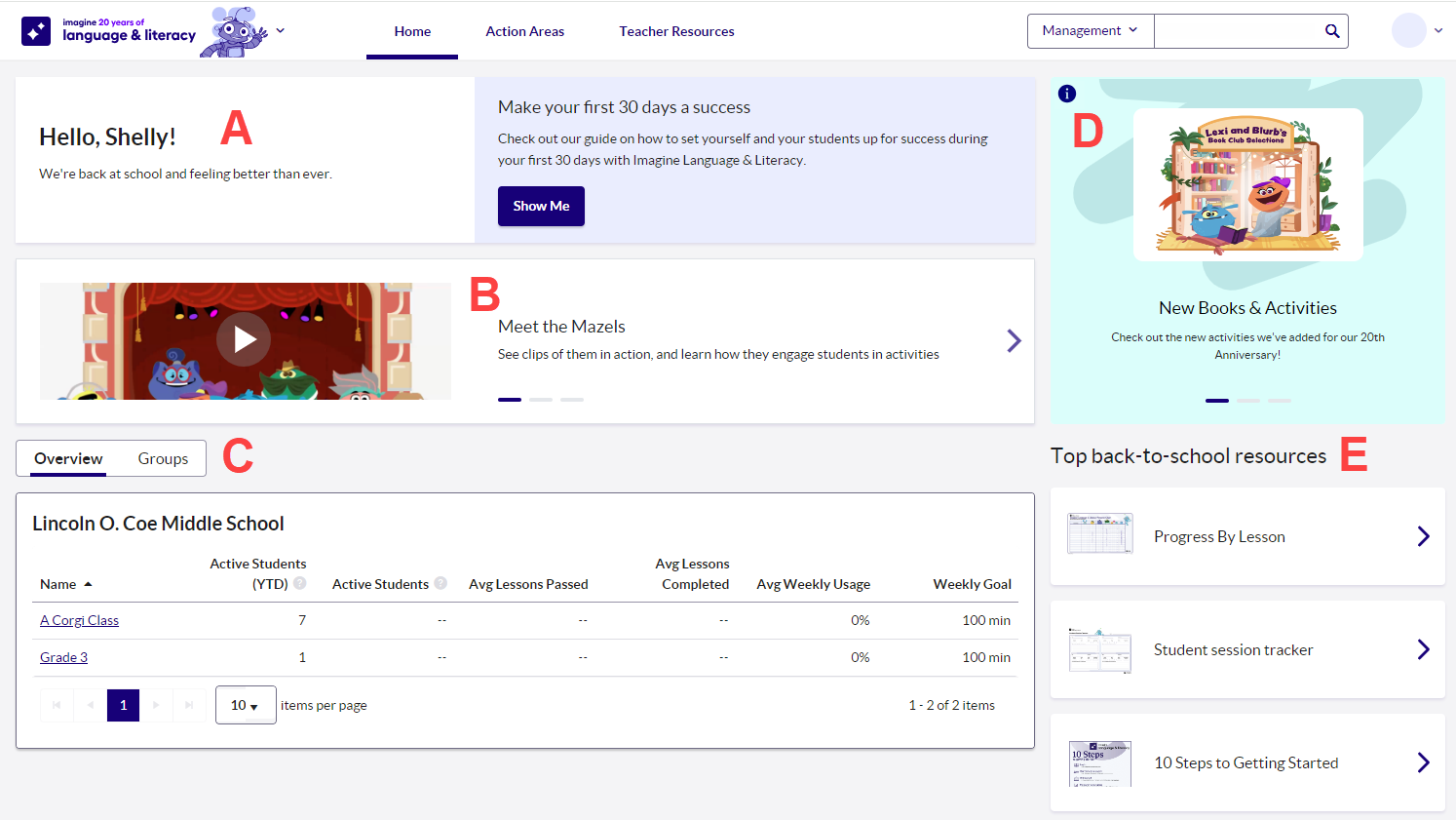 Using the Home page in Imagine Language & Literacy – Imagine Learning ...