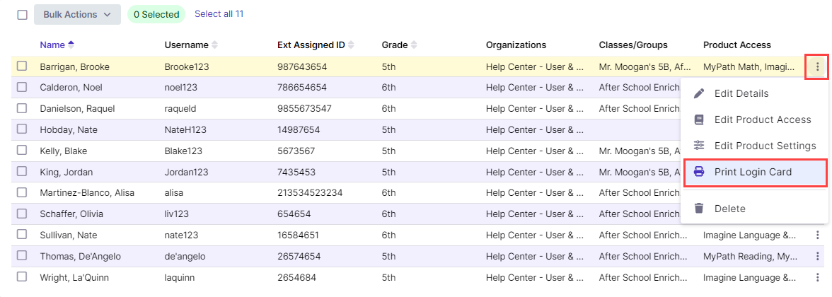 Printing student login cards – Imagine Learning Help Center
