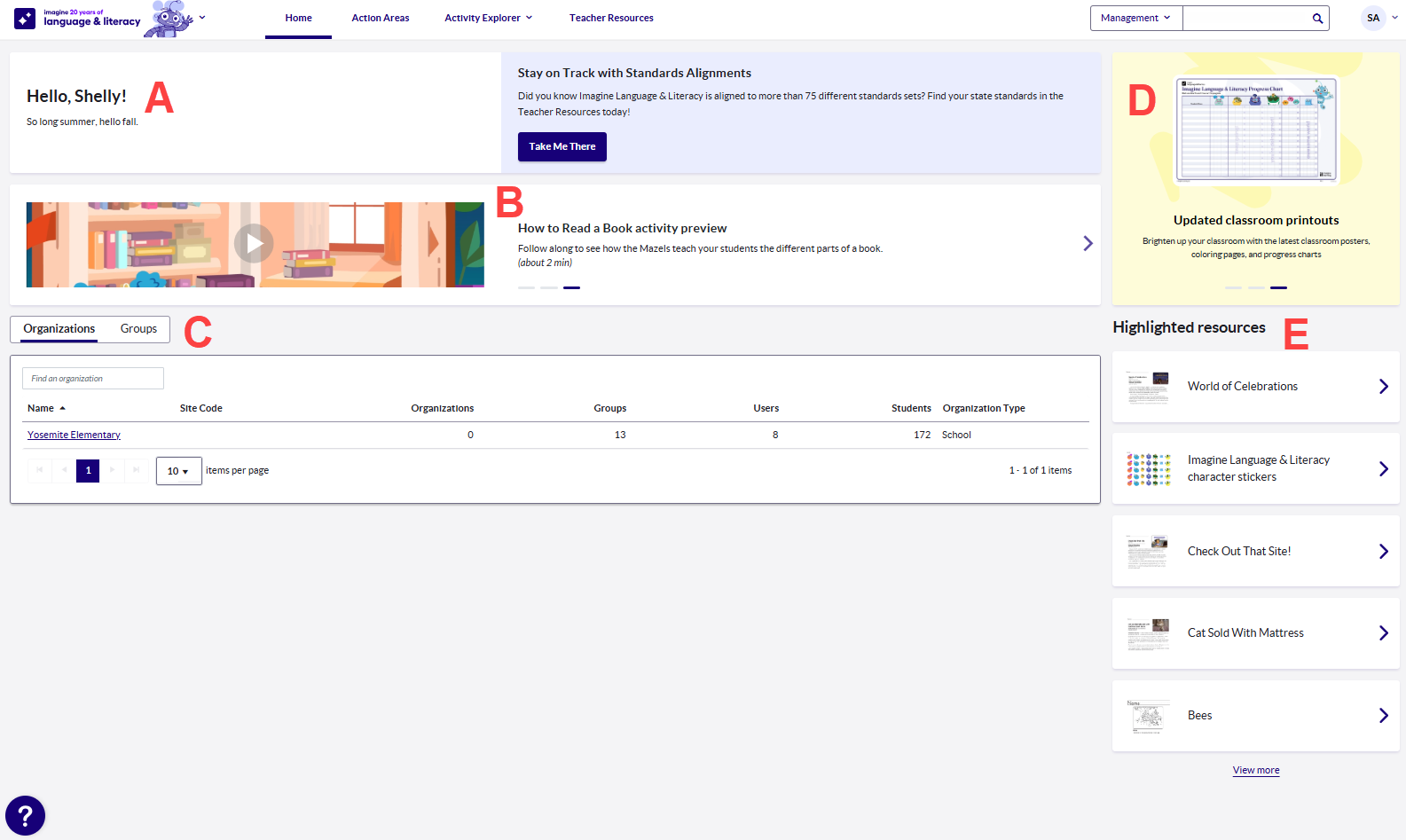 Using the Home page in Imagine Language & Literacy – Imagine Learning ...
