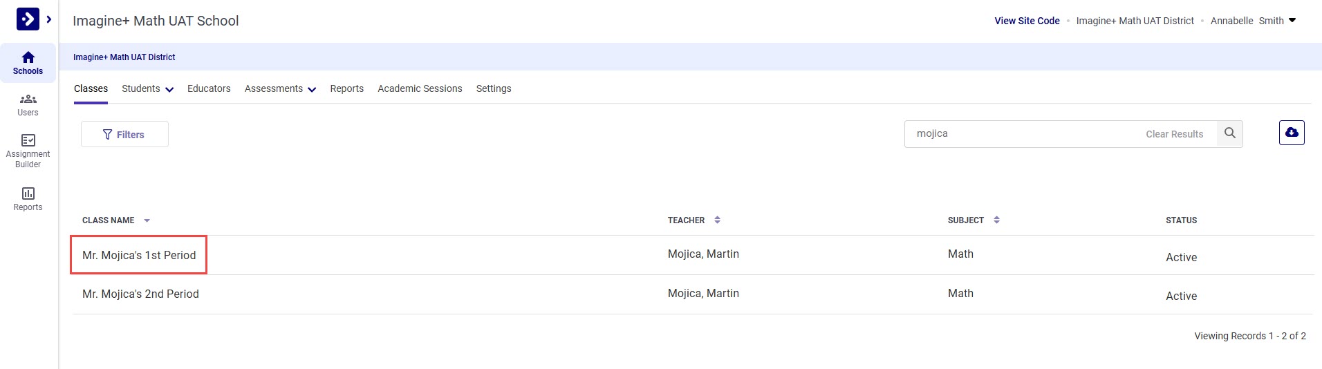 Selecting a class in Imagine MyPath – Imagine Learning Help Center