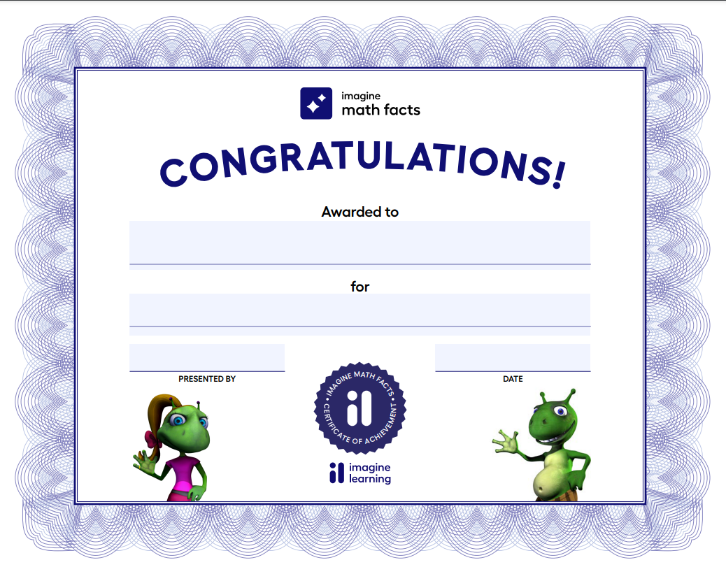 Printing Imagine Math Facts Achievement Certificates Imagine Learning