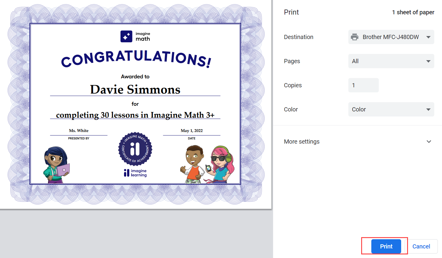 Printing THINK 30 Certificates And Achievement Certificates In Imagine
