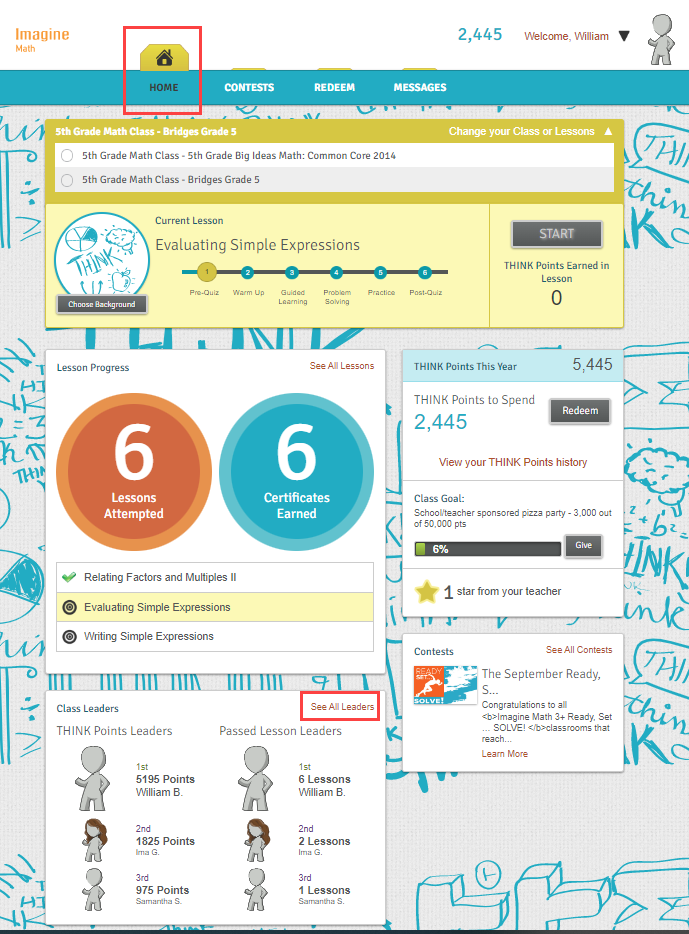 Viewing The Leaderboard In Imagine Math 3 Students Imagine